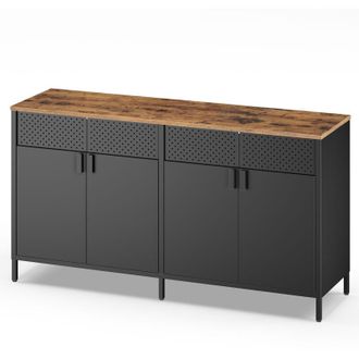 Songmics Buffet de Rangement en Acier, Armoire &agrave; Double Porte pour Salon, Fermeture Magn&eacute;tique, M&eacute;tal, Noir et Marron