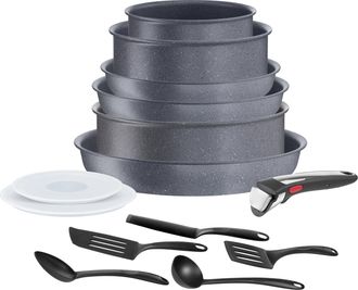 T-fal Ingenio L7669902 Kochgeschirr, 14-teilig, Induktion, Antihaftbeschichtung, stapelbar, spülmaschinengeeignet, Pfannen und Töpfe, Made in France, Natura