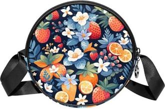Generic Petit sac &agrave; bandouli&egrave;re rond pour femme, motif fruits de dessin anim&eacute;, avec fermeture &eacute;clair, bretelles r&eacute;glables, sac &agrave; main rond d&eacute;contract&eacute; pour fe