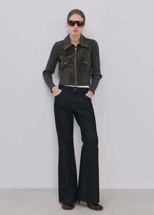 Mango Veste en maille tissu combin&eacute; gris anthracite - Femme - S - MANGO