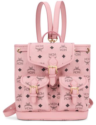 MCM Womens Backpack Synthetic Leather Soft Pink Polyurethane Backpacks