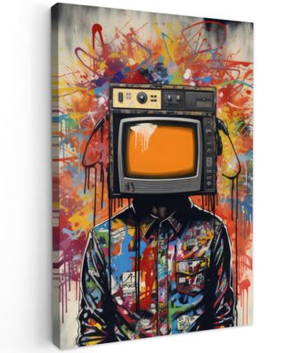 MuchoWow © Wandbilder Groß 80x120 cm XXL Wohnzimmer Wanddeko Schlafzimmer Zimmerdeko Fotowand Zimmer Deko Wand Dekoration Wall Banksy - Street Pop Art - Fernse