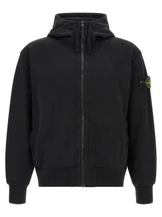 Stone Island Cotton Logo Badge Hoodie - Black