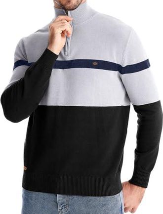 Generic Pull à fermeture éclair pour homme - Pull en tricot à col montant et manches longues - Chaud - Doux - Couleur unie - Pull décontracté en tricot pour h
