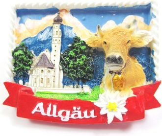 Generic Allg&auml;u Magnet Poly 7 cm Souvenir Germany K&uuml;he Kirche Edelweiss Berge Bayern