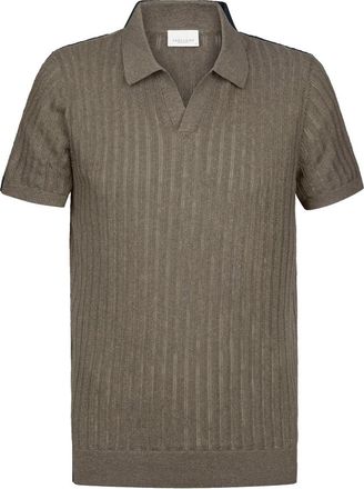 Profuomo Poloshirt aus einem gestreiften Baumwollstrick mit Leinen in