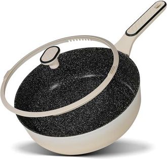 STONELINE Sauteuse 28 cm, po&ecirc;le en aluminium die-cast haute, Rev&ecirc;tement Antiadh&eacute;sif avec de vraies particules de pierre, adapt&eacute;e &agrave; lInduction et au Four, Couleu