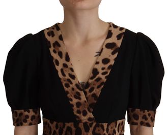 Dolce & Gabbana Womens Black Leopard A-Line Knee Length Dress Viscose