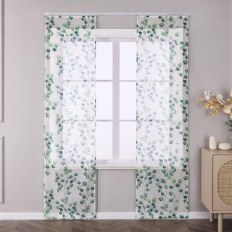 Joyswahl Schiebegardinen Voile Transparente &raquo;Rabia&laquo; Gr&uuml;ne Bl&auml;tter Schiebevorhang Gardinen mit Klettband Vorhang BxH 57x145cm Gr&uuml;n 2 St&uuml;ck