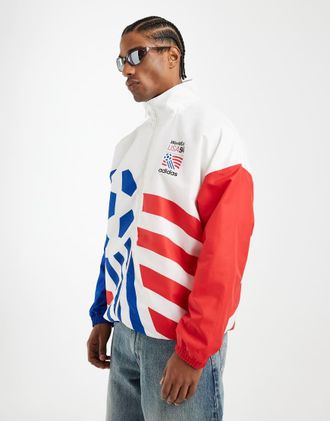 adidas adidas Performance - Haut de surv&ecirc;tement tiss&eacute; &agrave; imprim&eacute; graphique - Blanc nuage