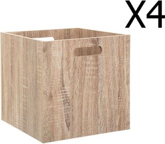 PEGANE Pegane - Lot de 4 bo&icirc;tes de rangement en MDF naturel - Dimensions L. 30.5 x P. 30.5 x H. 30.5 cm - Rangement optimis&eacute; pour int&eacute;rieur