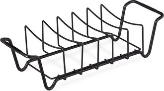 Relaxdays Rippchenhalter, Bratenkorb f&uuml;r den Grill, Carbonstahl, beidseitig, Grillfleischhalter f&uuml;r Spare Ribs, schwarz, 1 St&uuml;ck