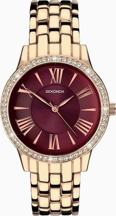 Sekonda Charlotte - Runde, analoge Damenuhr in Ros&eacute;goldoptik mit Armband in Ros&eacute;goldoptik, 33 mm-Goldfarben