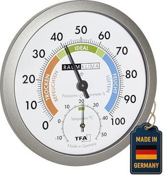 TFA Dostmann Analoges Thermo-Hygrometer, gesundes Raumklima, farbige Komfortzonen, Temperatur, Luftfeuchtigkeit