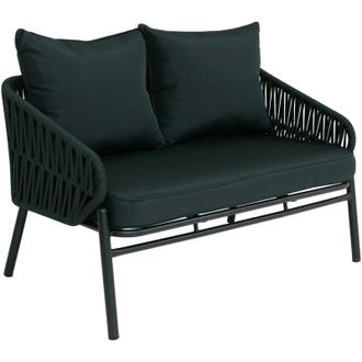 Hhg [NEUWERTIG] Aluminium-Gartenbank HHG-220, Gartensofa Outdoor Sitzbank, Seilgeflecht Rope Stoff/Textil (180g/m&sup2;) gr&uuml;n