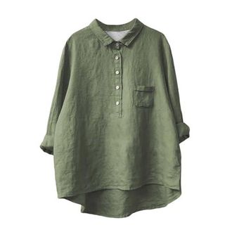 Generic Chemise pour Femmes Coton Et Lin Chic Casual Chemises D&eacute;t&eacute; Manche Longue &Agrave; Col V Loose Hauts Leger Comfy Tuniques &Agrave; La Mode Coton Et Lin Grande Taille