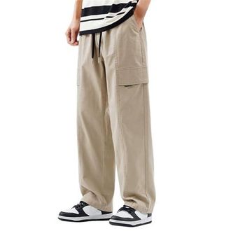 Generic Pantalon cargo ample pour homme - Coupe d&eacute;contract&eacute;e - Taille &eacute;lastique - Avec poches cargo - Pantalon de jogging d&eacute;contract&eacute; - Couleur unie - Jambes 