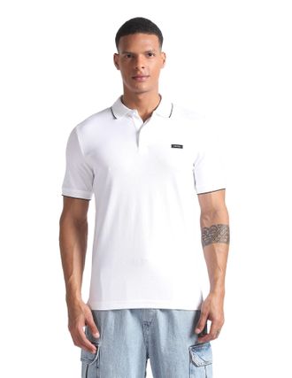 Calvin Klein Herren Stretch Pique Tipping Polo S/S, Bright White, XXL