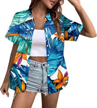 Generic Chemise hawa&iuml;enne de plage d&eacute;contract&eacute;e &agrave; manches courtes boutonn&eacute;e hawa&iuml;enne palmier tropical chemises tendance Cara&iuml;bes dr&ocirc;le ann&eacute;es 80 chemise grap