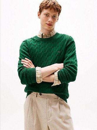 Tommy Hilfiger Pull en maille torsadée à drapeau brodé