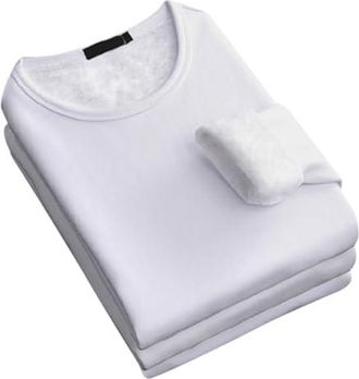 Minetom Hauts Thermiques Homme sous-vêtement Thermique T-Shirt Manches Longues Tee Shirt Chaud Doublure Polaire Automne Hiver Chemise A1 Blanc S
