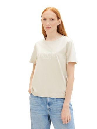 Tom Tailor Tom Tailor Denim Damen Loose Fit T-Shirt mit Schriftzug, 10336 - Light Cashew Beige, L