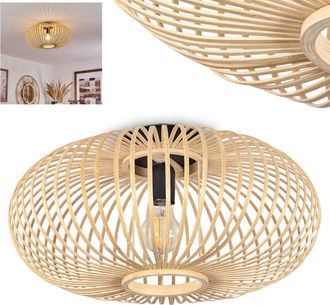 HOFSTEIN Deckenleuchte Oravi, runde Deckenlampe aus Holz/Metall in Natur/Schwarz, Leuchte in Gitter-Optik mit tollen Lichteffekten an der Decke, Ø 45 cm, 1-fla