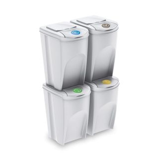 Prosperplast Set mit 4 KEDEN SORTIBOX-Recyclingbehältern, cremefarben, Volumen 4x35L