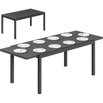 OUTSUNNY Table de jardin extensible - Outsunny - plateau aluminium effet bois pieds r&eacute;glables - 214x85x75cm - gris anthracite