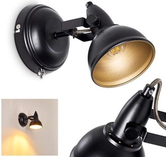 HOFSTEIN Wandleuchte Tina, verstellbare Wandlampe aus Metall in Schwarz/Gold, 1-flammig, 1 x E14-Fassung, Wandspot im Retro/Vintage Design, ohne Leuchtmittel