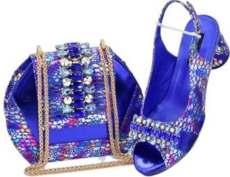 Generic Ensemble chaussures et sacs pour femme avec strass et escarpins pour fête de mariage, bleu, 40.5 EU