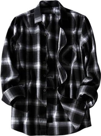 Generic Chemise boutonn&eacute;e tartan &agrave; manches longues pour homme, chemise polyvalente de couleur contrast&eacute;e, chemise classique confortable, haut ample, l&eacute;ger et 