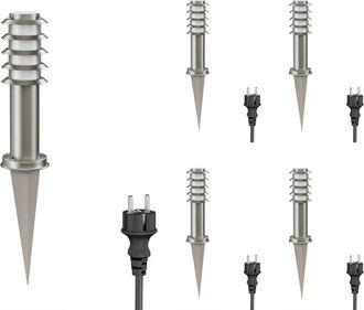 LEDs Com 5 St&uuml;ck Pollerleuchte PORU mit Erdspie&szlig; und 2m Kabel f&uuml;r au&szlig;en, IP44, Gitter, 39cm, edelstahl, inkl. E27 Lampe max. 1020lm, wei&szlig;