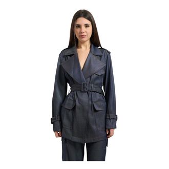 Guess Femme, Manteaux, Bleu, Taille: 42 FR Regine Denim Short Trench