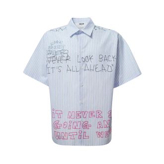 Msgm Msgm, Homme, Chemises, Bleu, Taille: M Chemise &agrave; manches courtes en popeline de coton ray&eacute;e