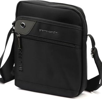 Pierre Cardin Sac &agrave; bandouli&egrave;re pour homme Cuir v&eacute;g&eacute;talien Produit v&eacute;g&eacute;talien 18x25x6 cm 2081-ALAN09, Noir, Taille unique