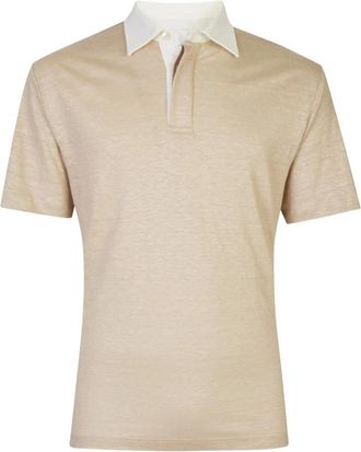 Eleventy Polo en jersey de lin avec col contrastant - Homme - Tops - Beige - Taille: L