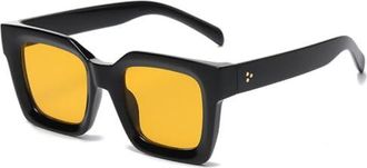 Generic Lunettes de soleil vintage à rivets carrés pour homme, nuances de mode UV400 pour femmes, lunettes de soleil dégradées, noir jaune, taille unique 2026