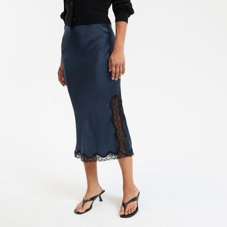 La Redoute Collections Jupe Droite En Satin D&eacute;tail Dentelle