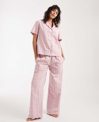 Daisy Street Kurz&auml;rmliger Pyjama in Rosa kariert