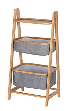 WENKO Étagère Bahari à 2 paniers - Étagère de Salle de Bain, étagère pour Linge, Bambou, 44 x 91 x 34 cm, Marron