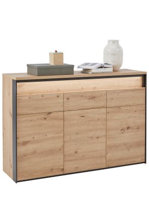 Voleo Sideboard, Schwarz, Eiche Artisan, Holzwerkstoff, 6 F&auml;cher, 3 Schubladen, 130x88x38 cm, Typenauswahl, Beim&ouml;bel erh&auml;ltlich, stehend, Wohnzimmer, Kommod
