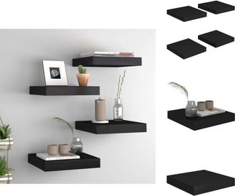 vidaXL Schwebende Wandregale 4 Stk. Schwarz 23x23,5x3,8cm mdf - Schwebendes Regal - Wandregal Schwarz - Regalset - Wohnraumdeko - M&ouml;bel F&uuml;r Die Wand