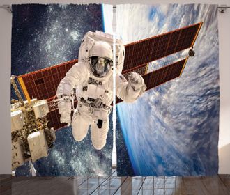 Abakuhaus Weltraum Rustikaler Gardine, Gravity Astronaut, Schlafzimmer Kräuselband Vorhang mit Schlaufen und Haken, 280 x 245 cm, Weiß Aqua