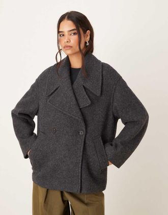 Mango Elegante, kurze Jacke aus Wollmix in Grau