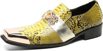 Generic Chaussures &agrave; enfiler pour homme - Chaussures habill&eacute;es en cuir v&eacute;ritable avec bout carr&eacute; en m&eacute;tal pour bal de fin dann&eacute;e, f&ecirc;te de mariage, bar disco, 