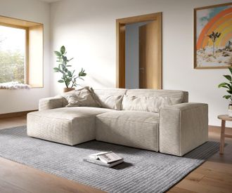 DELIFE Ecksofa Sirpio XL 270x170 cm Cord Beige Recamiere variabel, Ecksofas