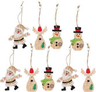 BESPORTBLE 9Pcs Weihnachtsbaum Holz Anhänger Holz Weihnachtsmann Schneemann Hängenden Tags LKW Ausschnitte Weihnachtsbaum Dekoration (Stil 1)