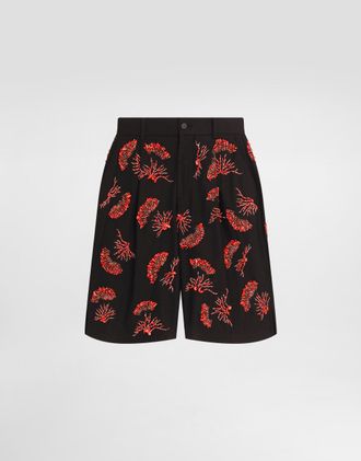 Dolce & Gabbana Bermudas Aus Baumwolltwill Mit Korallenstickerei - Mann Hosen Und Shorts Schwarz Baumwolle 44