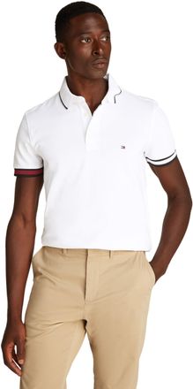 Tommy Hilfiger Herren Poloshirt Kurzarm Flag Cuff Slim Fit, Weiß (White), XXL